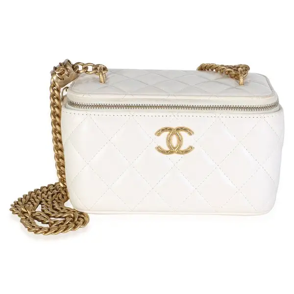 Chanel Quilted Lambskin Pillow Crush Vanity With Chain - White