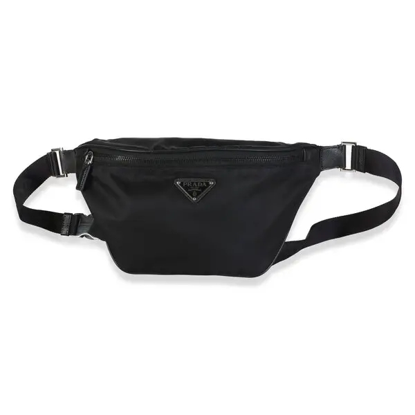 Prada Re-nylon Saffiano Logo Plate Belt Bag - Black