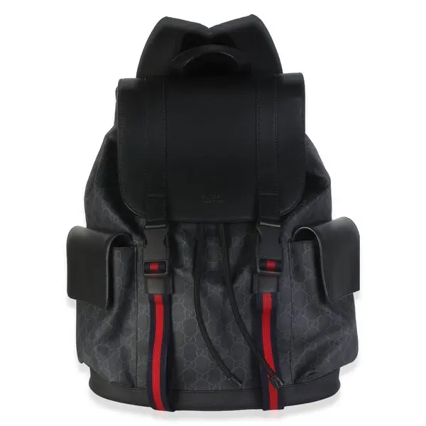 Gucci Soft Gg Supreme Canvas Calfskin Web Double Buckle Backpack