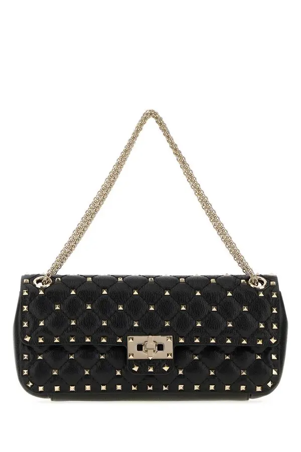 Valentino Garavani Leather Medium Rockstud Spike Shoulder Bag - Black