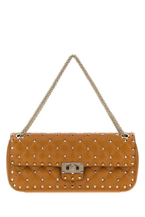 Valentino Garavani Caramel Leather Medium Rockstud Spike Shoulder Bag - Brown