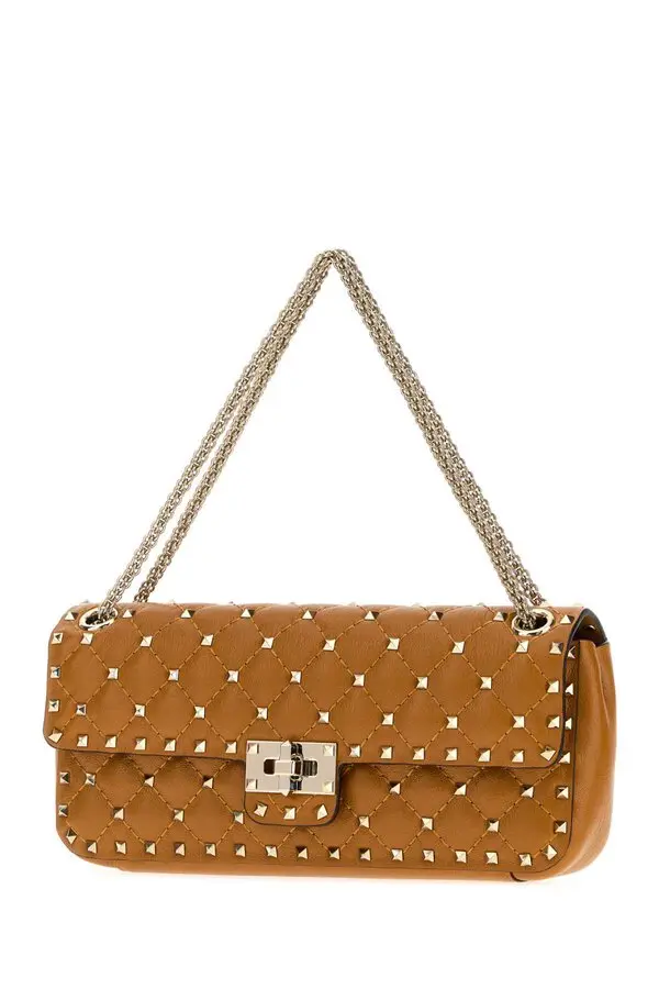 Valentino Garavani Caramel Leather Medium Rockstud Spike Shoulder Bag - Brown