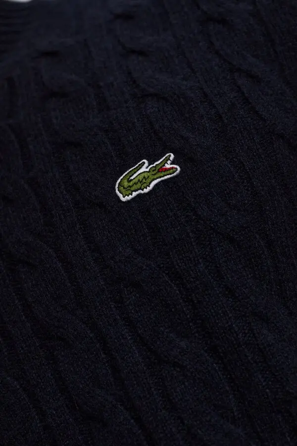 Lacoste Wool Sweater With Decorative Cable Knit