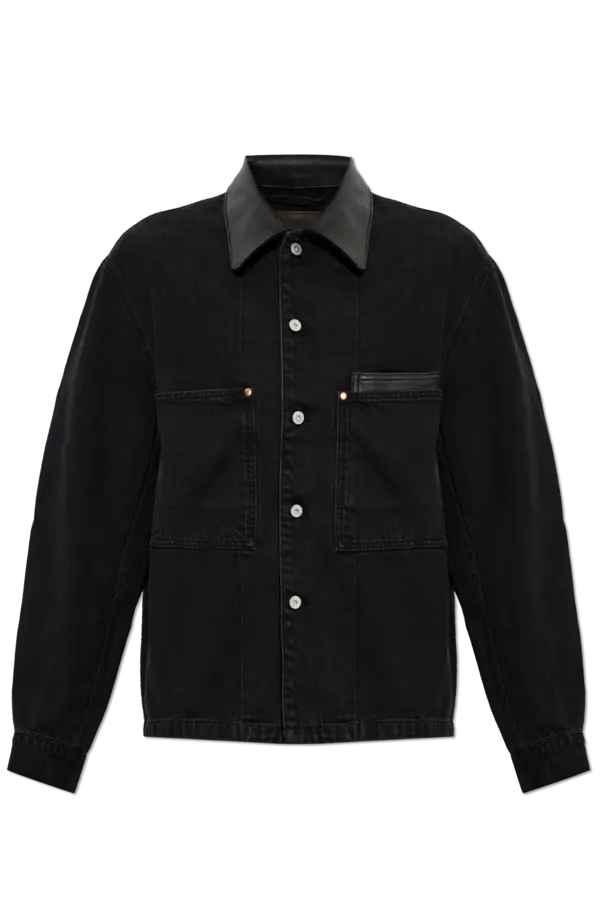 LEMAIRE Denim Jacket With Leather Collar - Black
