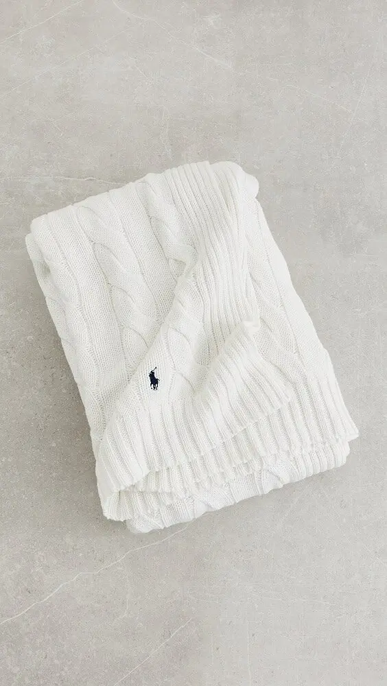 Polo Ralph Lauren Hanley Cable Knit Throw Blanket - Ivory