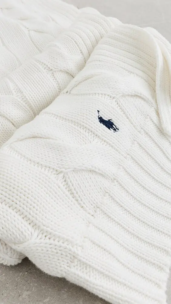 Polo Ralph Lauren Hanley Cable Knit Throw Blanket - Ivory