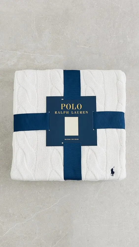 Polo Ralph Lauren Hanley Cable Knit Throw Blanket - Ivory
