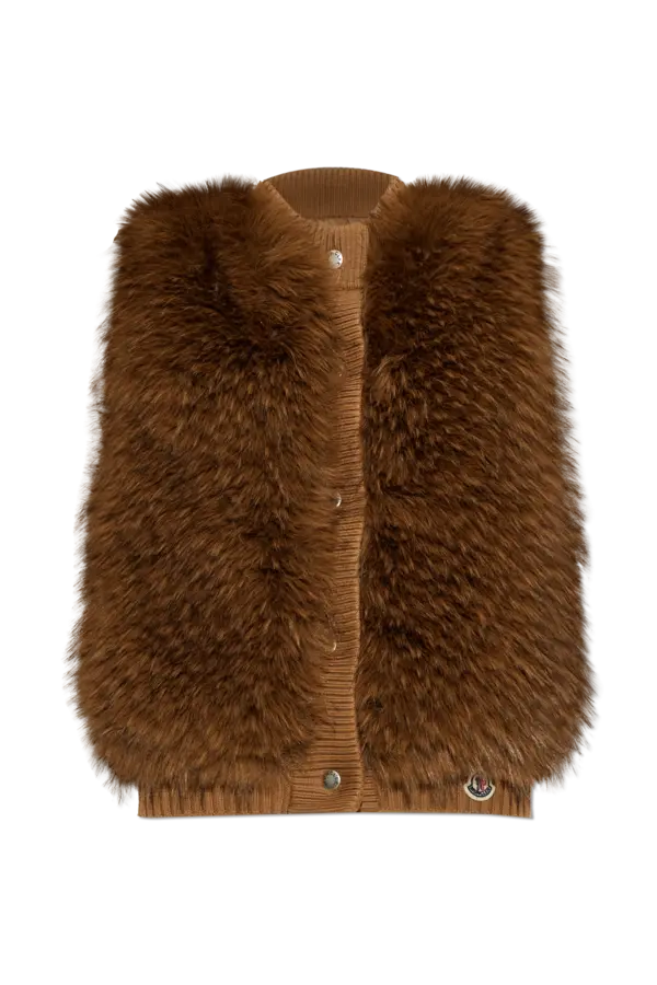 Moncler Fur And Quilted Vest By - Brown