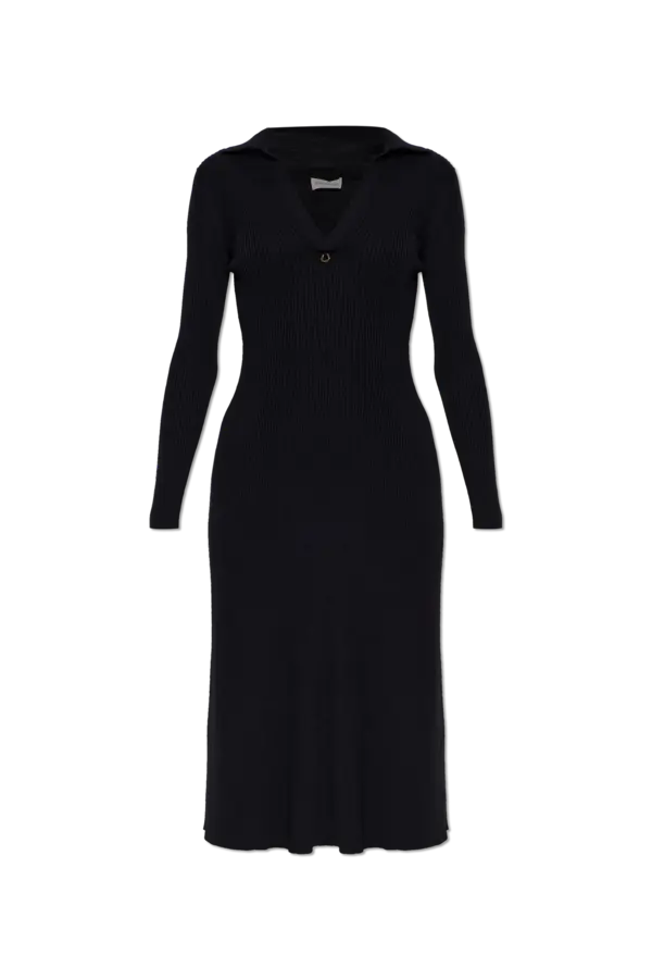 Moncler Ribbed Midi Dress With Long Sleeves - Black