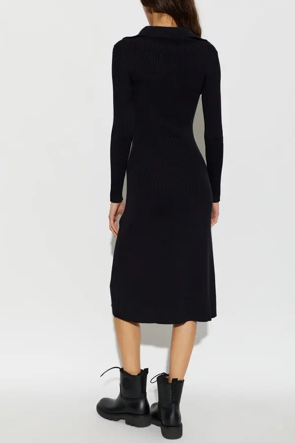 Moncler Ribbed Midi Dress With Long Sleeves