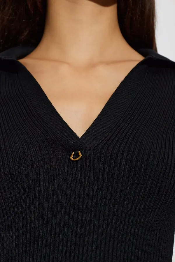 Moncler Ribbed Midi Dress With Long Sleeves