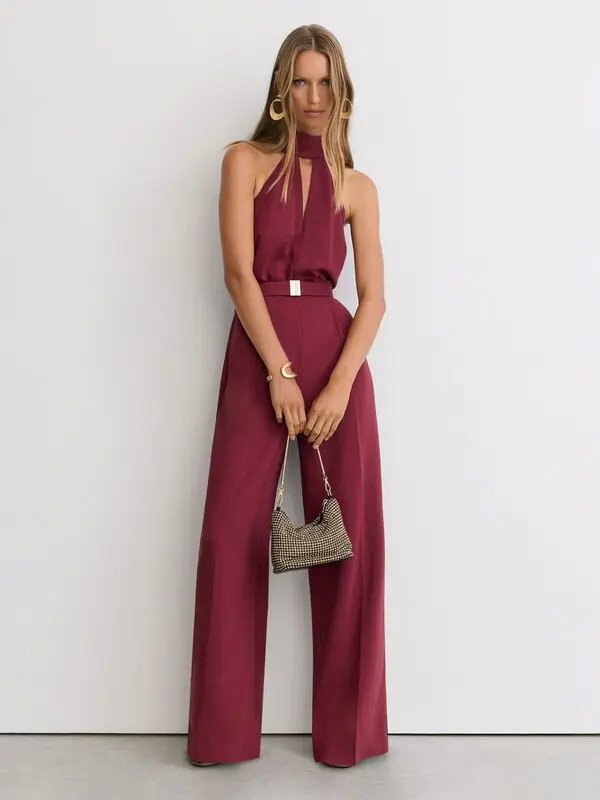 REISS Beatrice Wide Leg Linen Blend Tailored Trousers - Neutral