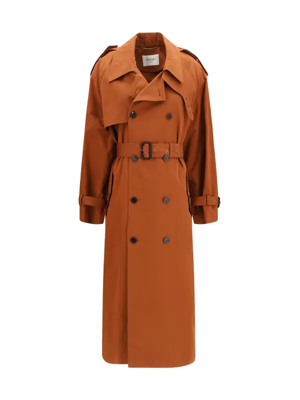 Saint Laurent Belted Double-breasted Coat - Brown
