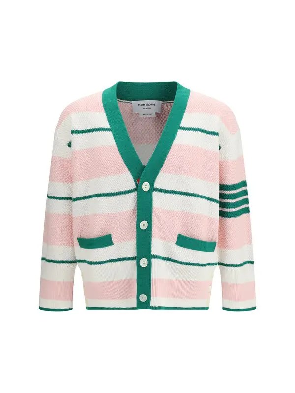 Thom Browne Classic Stripe Seed Stitch V Neck Cardigan - Multicolor
