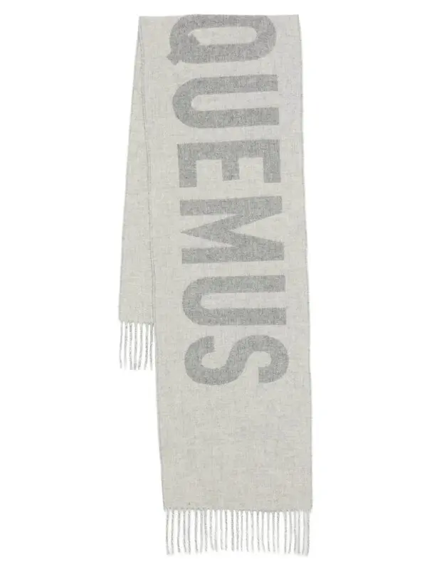 Jacquemus L`écharpe In Lana Con Frange E Logo - Gray