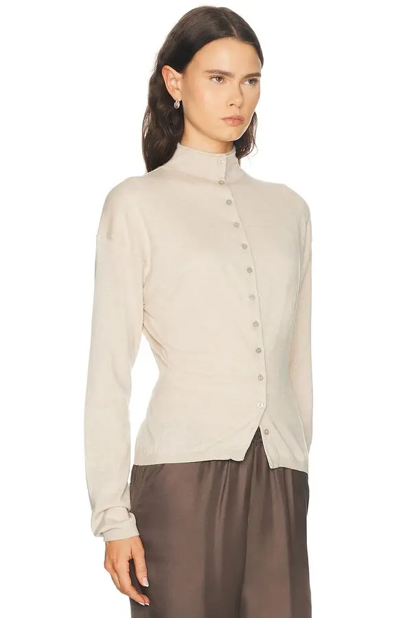 EAVES Kaycey Mock Neck Cardigan In Beige