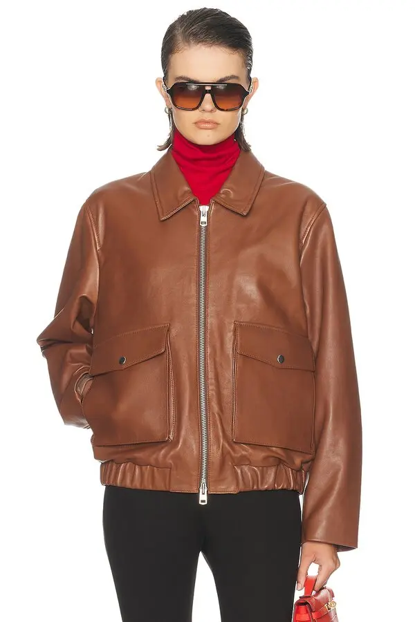 Citizens Of Humanity Zip Front Bomber Jacket In Brown