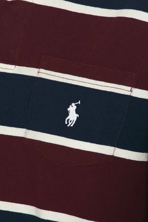Polo Ralph Lauren Rugby Long Sleeve Polo T-shirt In Multi - Harvard Wine Multi