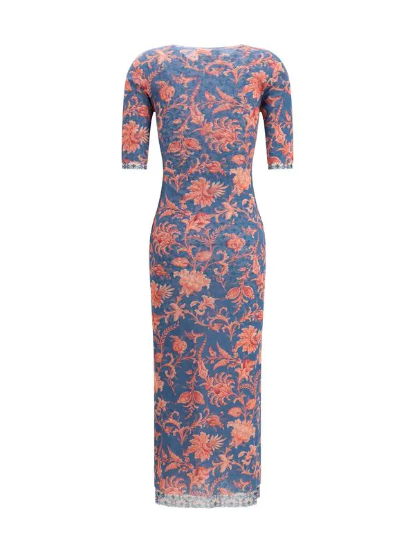 Etro Stretch Tulle Midi Dress With Floral Motif - Multicolor
