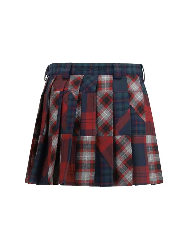 Miu Miu Pleated Patchwork Tartan Mini Skirt