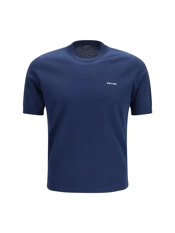 Prada C-neck Knit In Cotton - Blue
