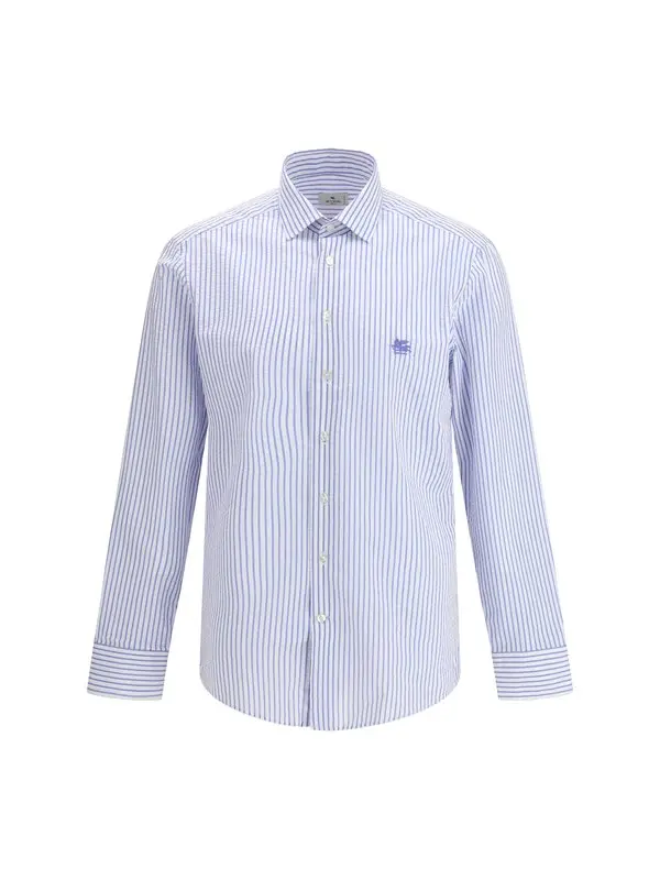 Etro Striped Cotton Shirt With An Embroidered Pegaso Logo On The Chest - Multicolor