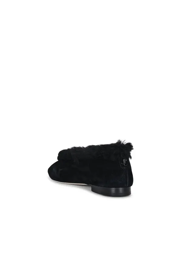 JIMMY CHOO Suede Shearling Margot Flat