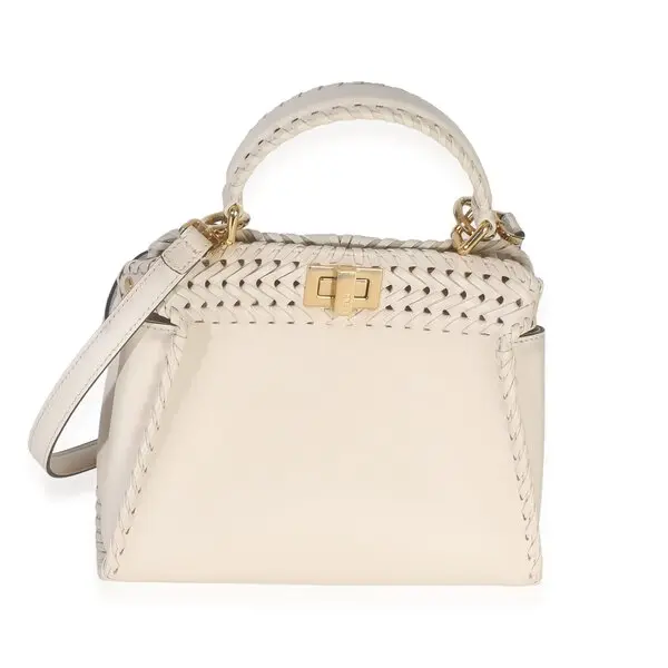 Fendi Cream Vitello King Interlace Peekaboo Iconic Satchel