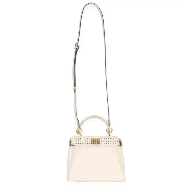 Fendi Cream Vitello King Interlace Peekaboo Iconic Satchel