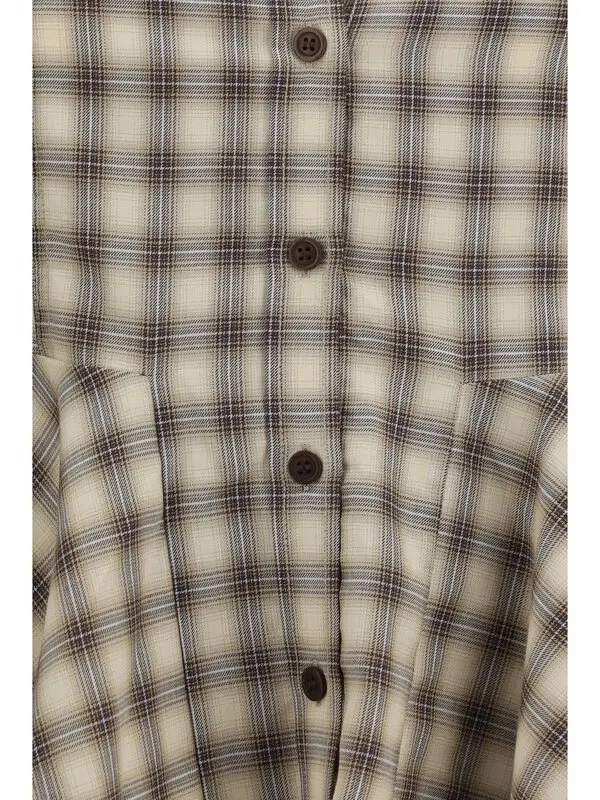 GANNI Check Flannel Peplum Shirt - Cream