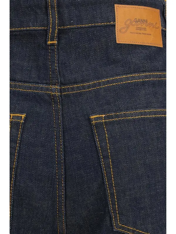 GANNI Slub Denim Fold Jeans - Blue