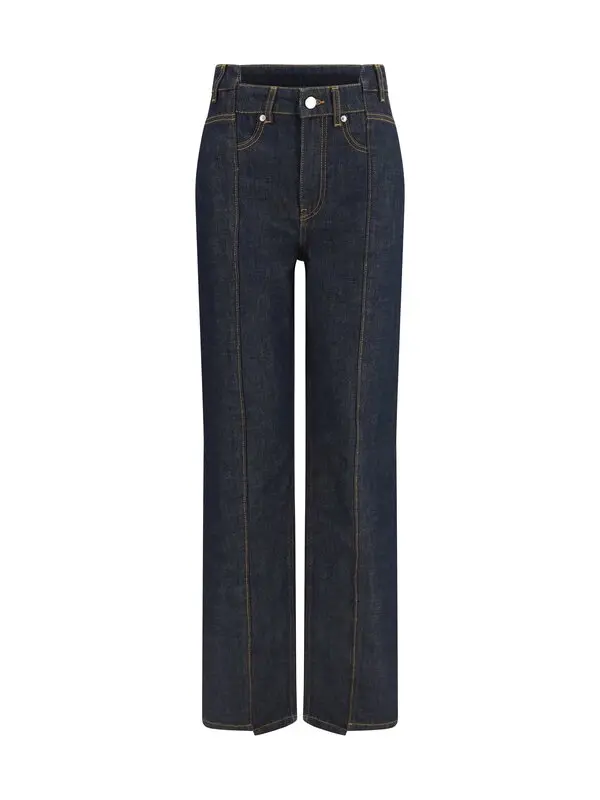 GANNI Slub Denim Fold Jeans - Blue