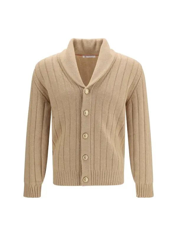 Brunello Cucinelli Ribbed Cashmere Cardigan - Cream