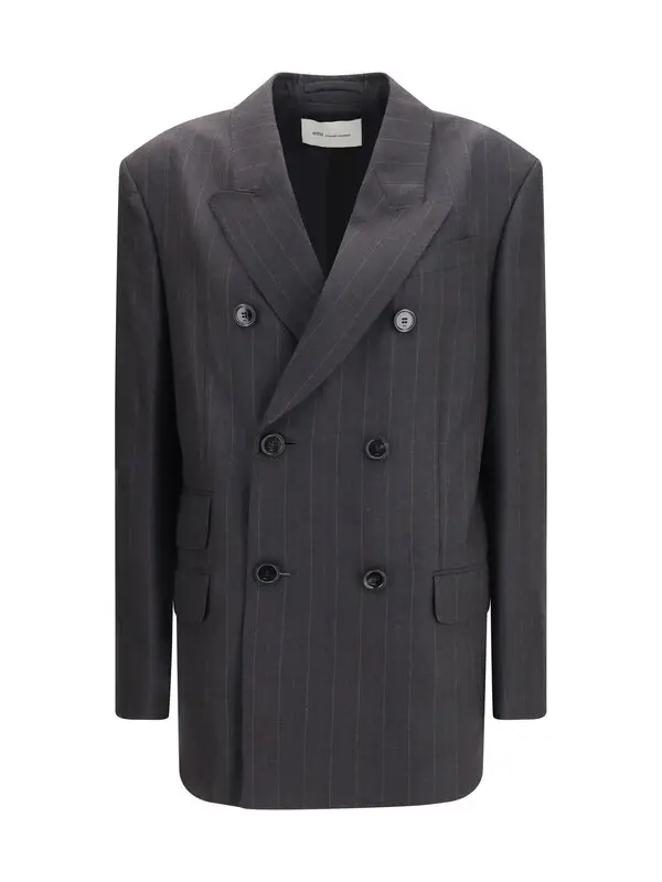 AMI Paris Striped Wool Double Breasted Blazer