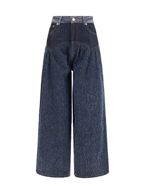 GANNI Embroidered Corset Balloon Jeans - Blue