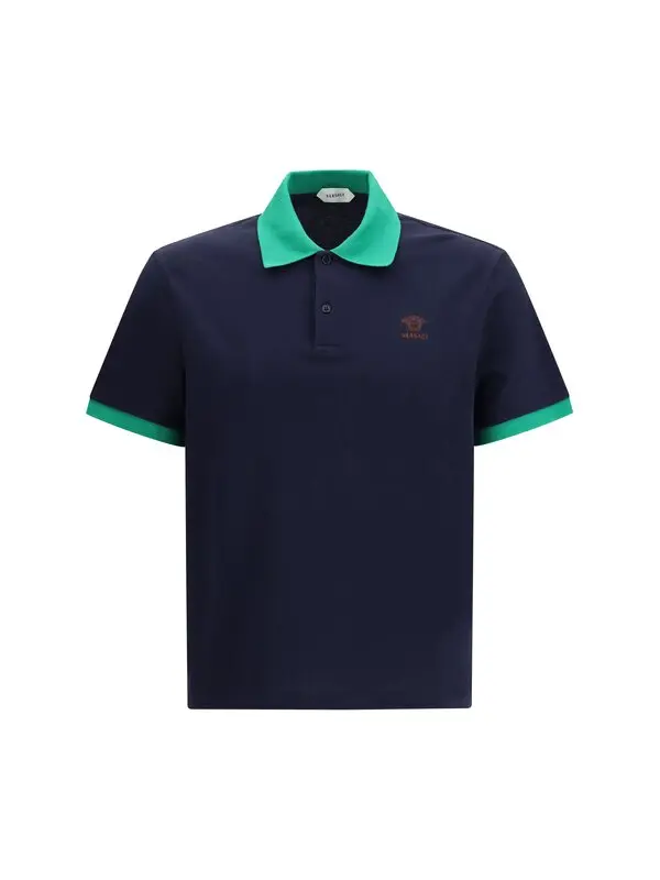 Versace Polo In Cotton Piqué With Embroidery