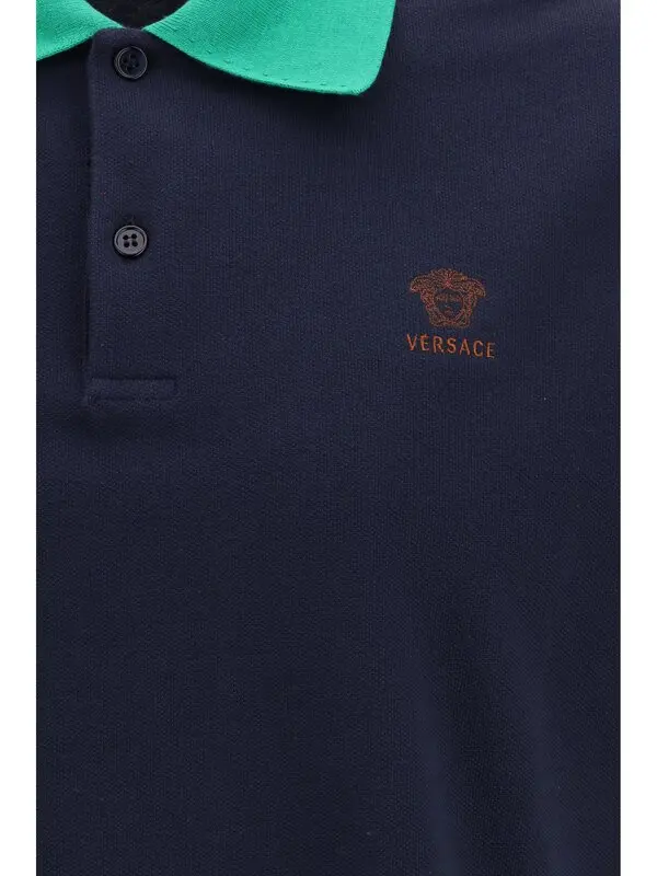 Versace Polo In Cotton Piqué With Embroidery