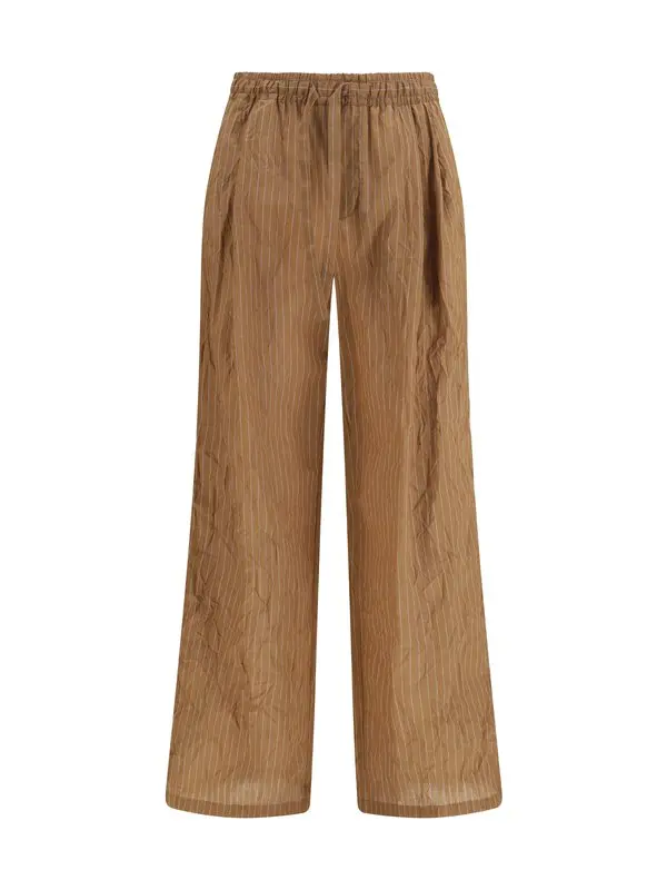 Dolce & Gabbana Vanity Pants In Striped Froissé Fabric - Brown