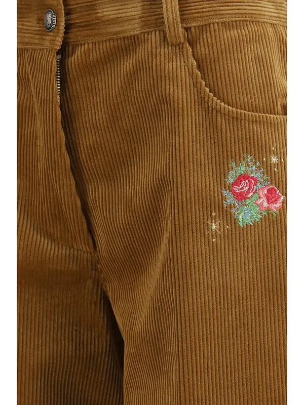 FORTE_FORTE Velvet Pants With Embroidered Bouquets