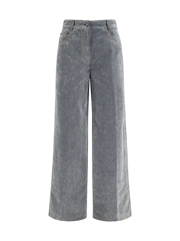 FORTE_FORTE Wide Leg Jeans In Flocked Denim - Gray