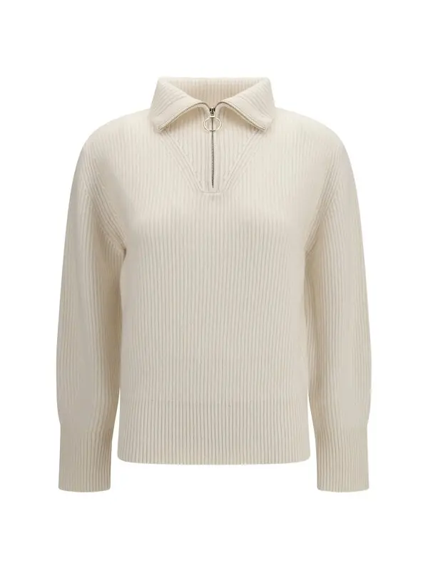 FORTE_FORTE Wool And Cashmere Half Zip Sweater - White