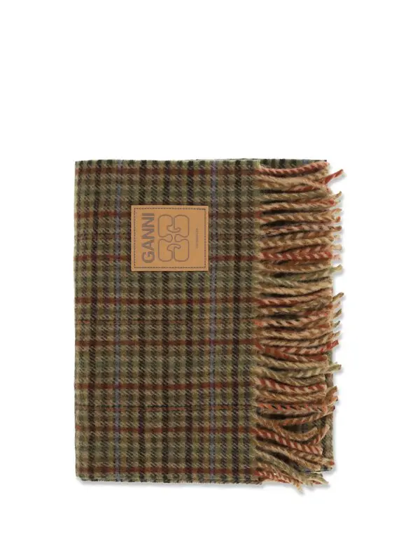 GANNI Small Check Wool Scarf - Brown