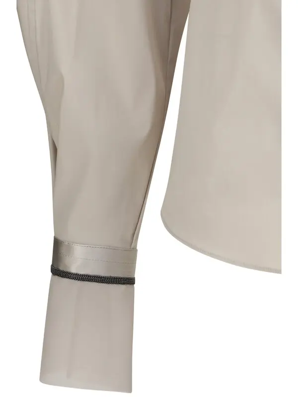 Brunello Cucinelli Stretch Cotton Poplin Shirt With Shiny Silk Cuffs - Cream