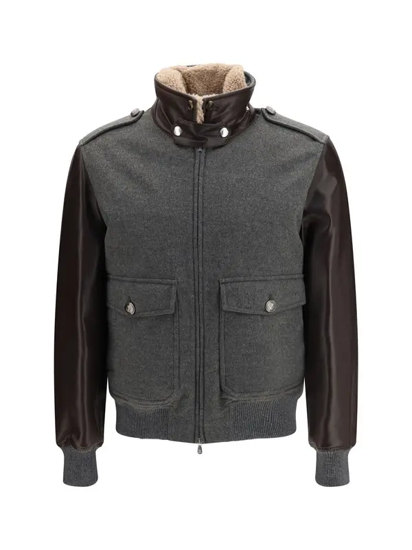 Brunello Cucinelli Membrane Finished Cashmere Beaver Bomber - Gray