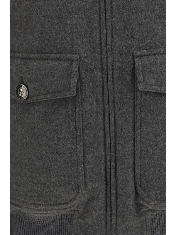Brunello Cucinelli Membrane Finished Cashmere Beaver Bomber - Gray