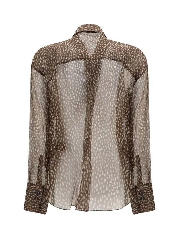 Brunello Cucinelli Dapple Silk Organza Shirt With Neck Tie - Brown