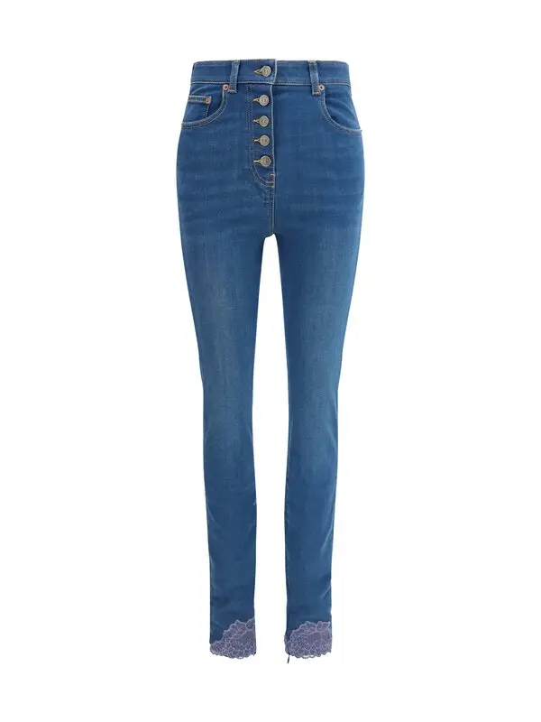 Valentino Garavani Fitted Jeans With Lace Details - Blue
