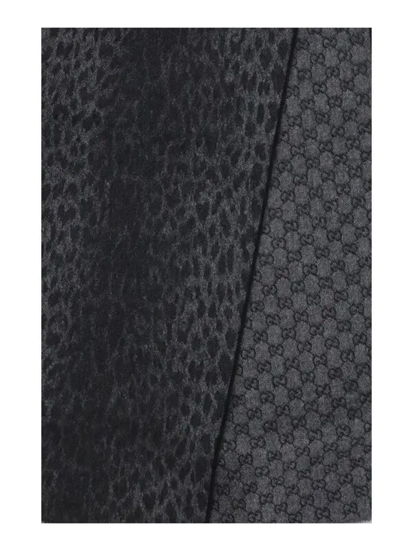 Gucci Leopard-print Wool Scarf With Monogram