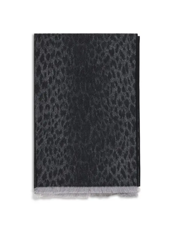 Gucci Leopard-print Wool Scarf With Monogram - Gray