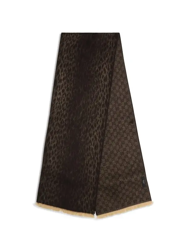 Gucci Leopard-print Wool Scarf With Monogram
